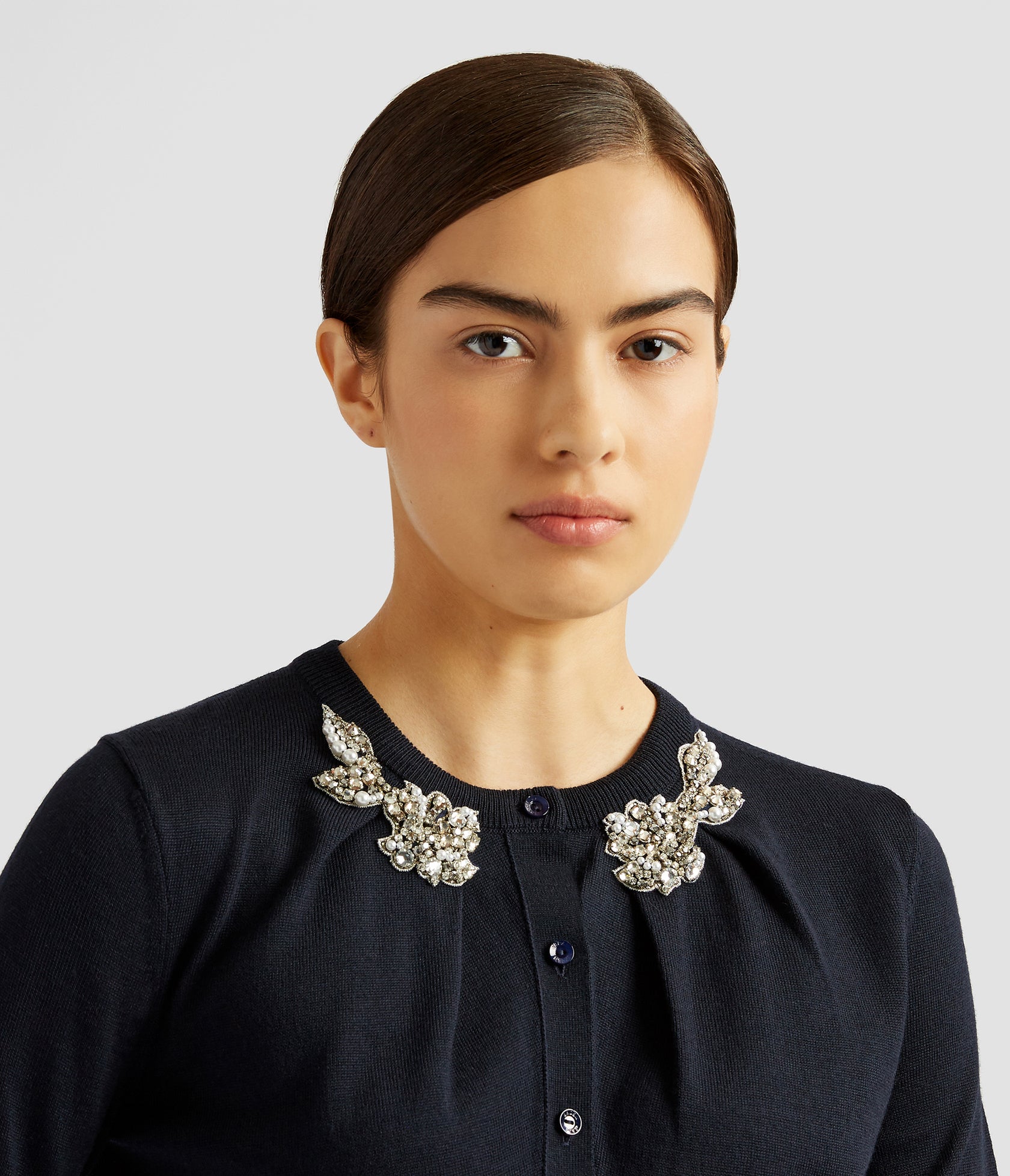 Navy Drape Detail Knit Cardigan | ERDEM® Official Store